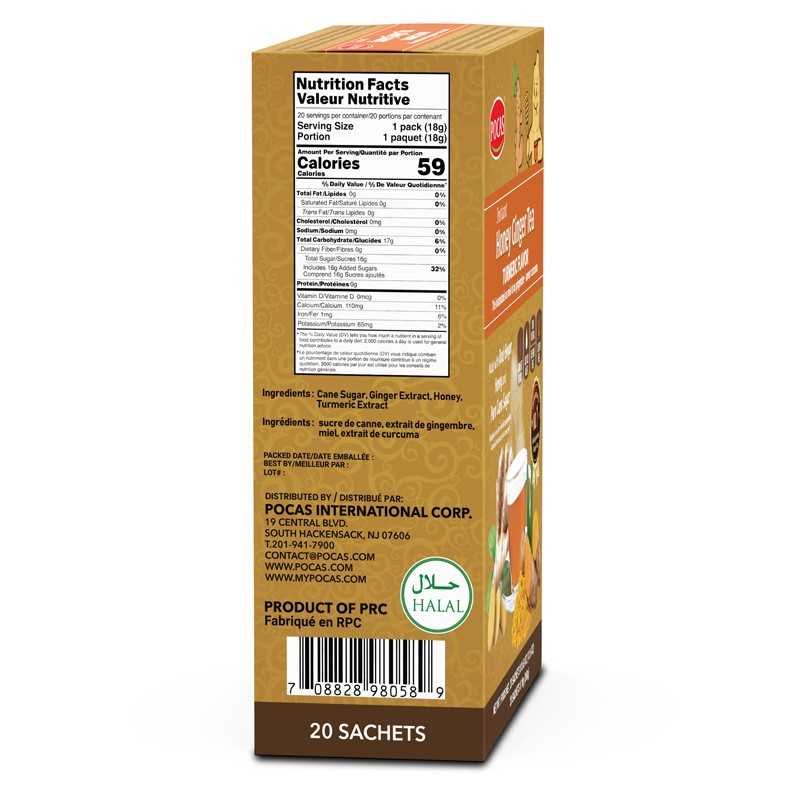 Thé Instantané au Miel et au Gingembre - saveur curcuma - POCAS